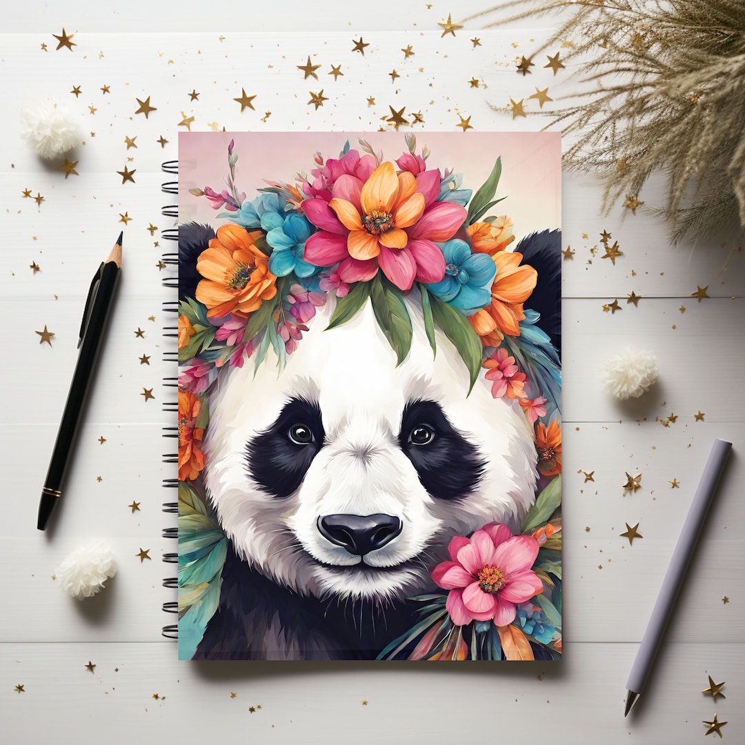 Boho Panda Notebook Panda Journal Panda Bear Notebook Panda With Flower ...