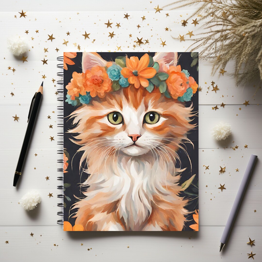 Boho Kitten Notebook Kitten Journal Orange Cat Notebook Cat With Flower ...