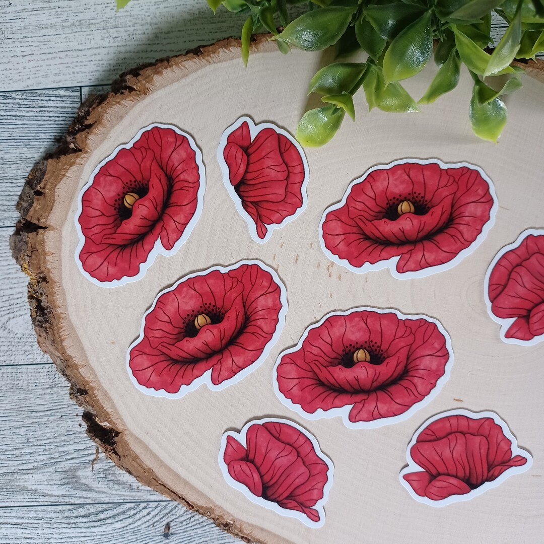 Poppy Flower Sticker Set / Set of 2 Flowers / Vinyl Stickers ...