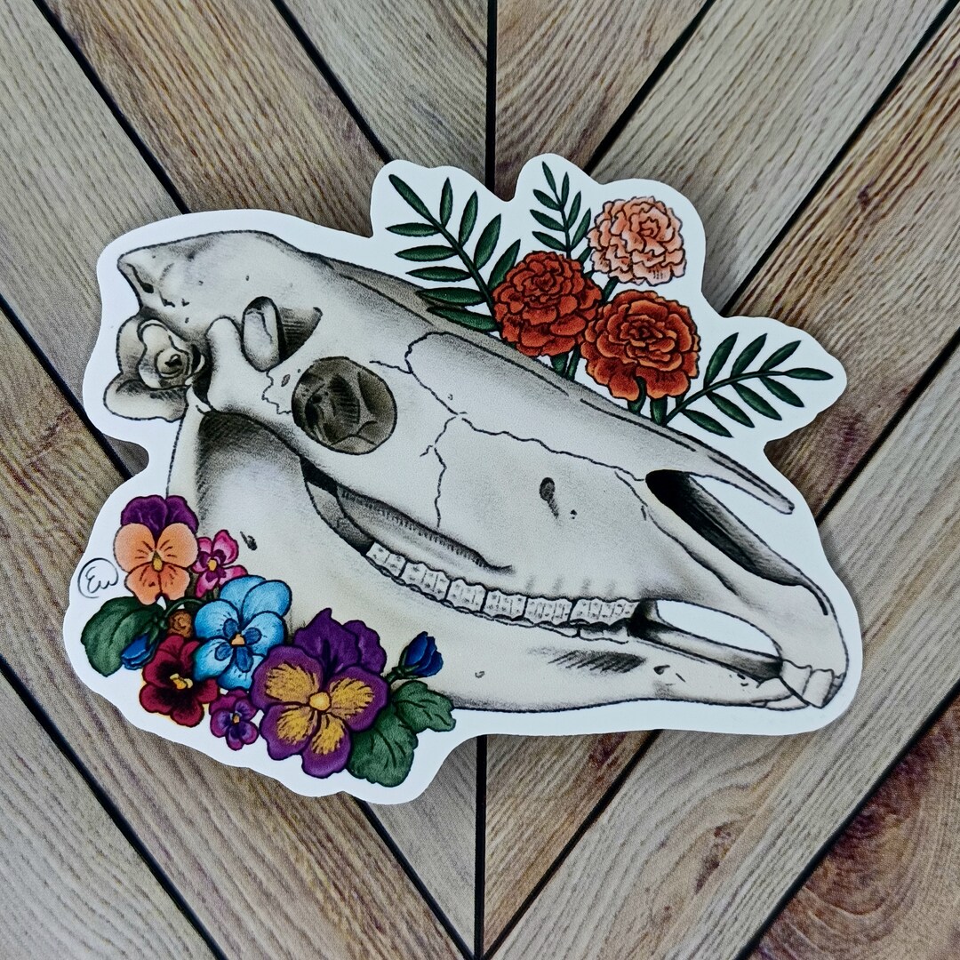Horse Skull Vinyl Die Cut Sticker / Animal Skull Sticker / Flower ...
