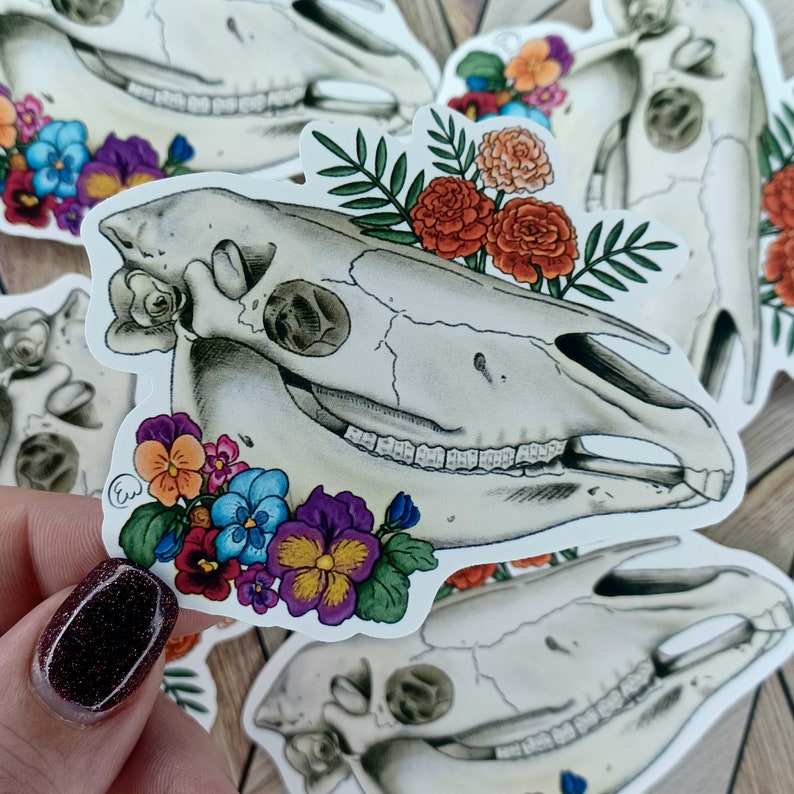 Horse Skull Vinyl Die Cut Sticker / Animal Skull Sticker / Flower ...