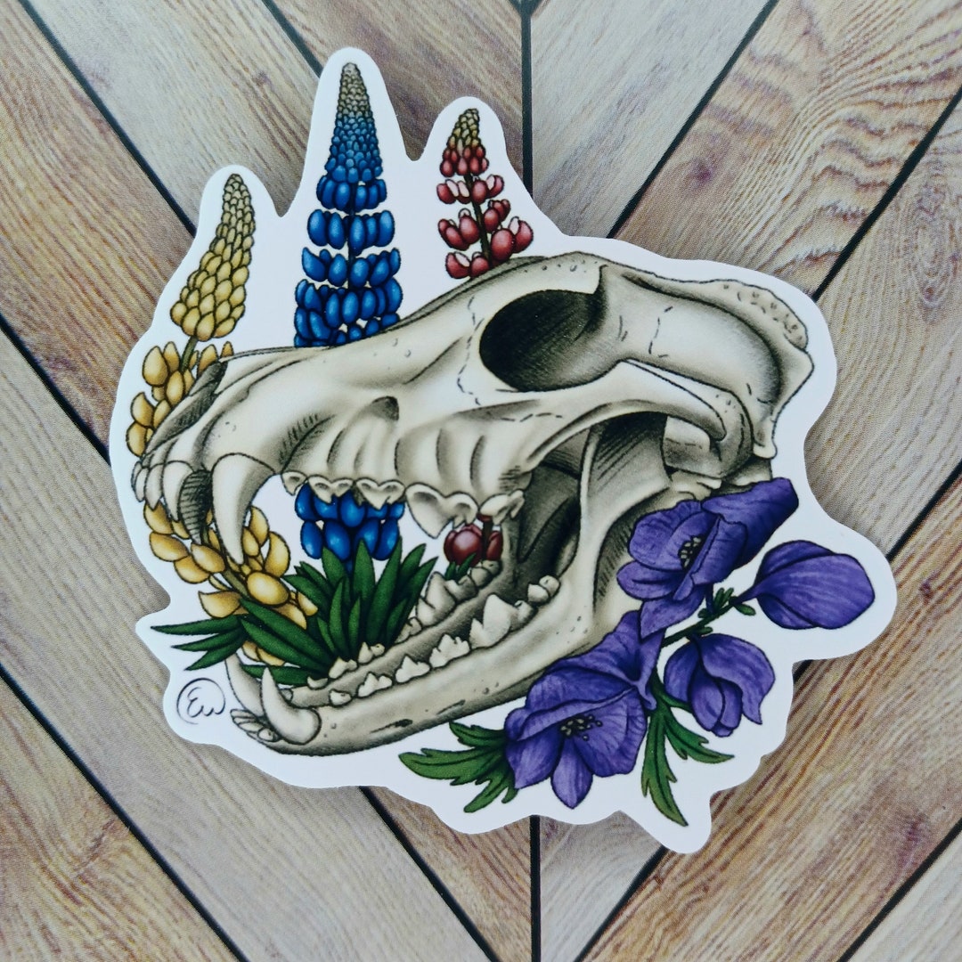 Wolf Skull Vinyl Die Cut Sticker / Animal Skull Sticker / Flower ...