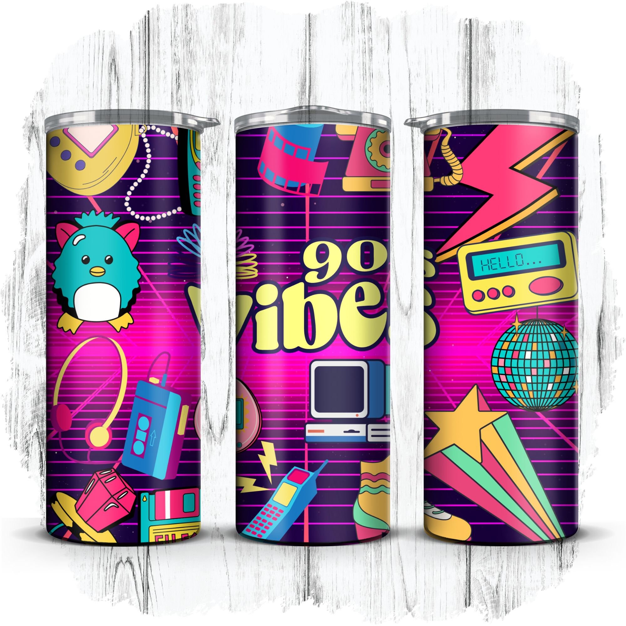 5 Wraps: 90s Vibes Tumbler Sublimation Wrap PNG, 20oz Skinny 90s Vibe ...