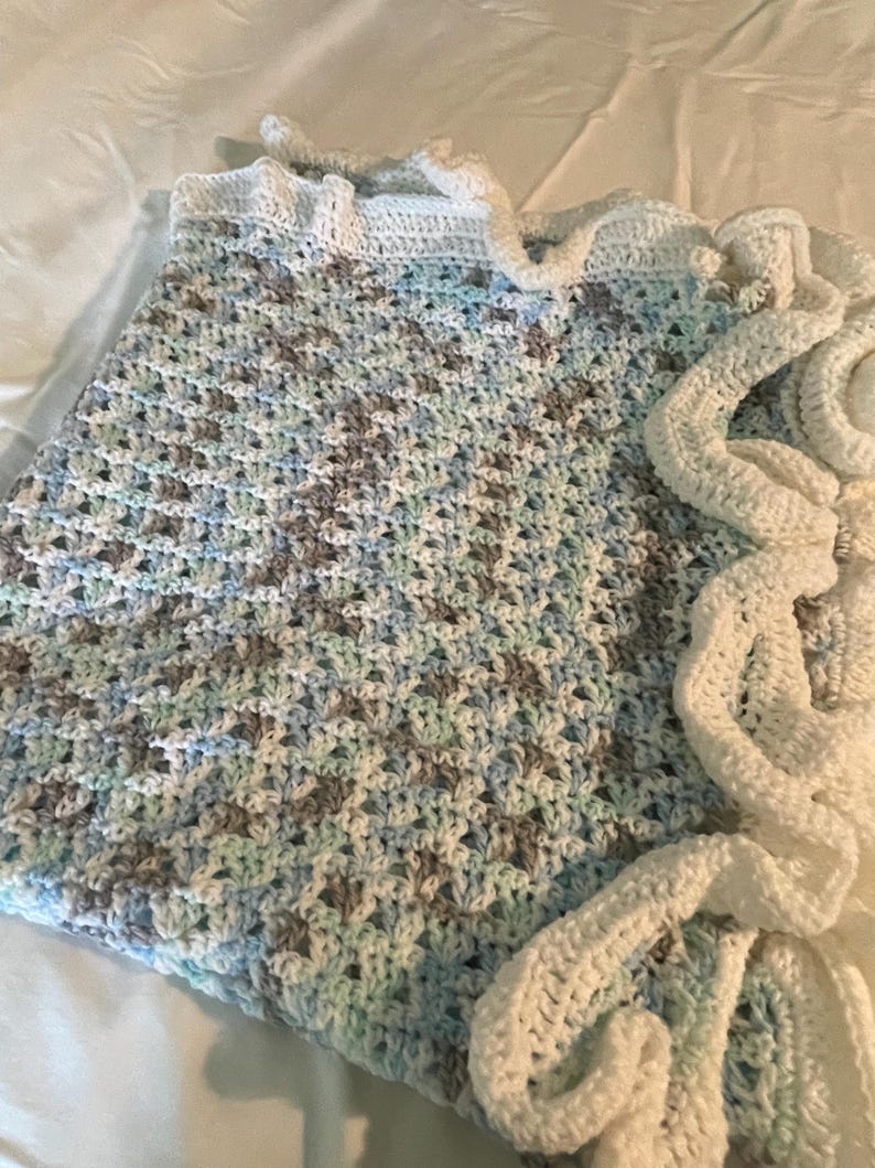 Handmade Crochet Baby Blanket, Shell Pattern, Ruffle Trim - Etsy