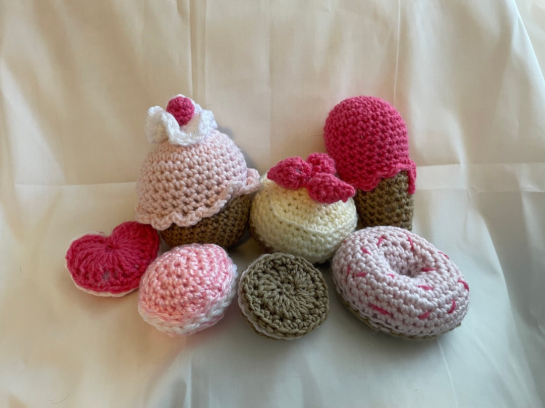 Handmade Crochet Pink Desserts, Amigurumi Strawberry Sweets for Tea ...
