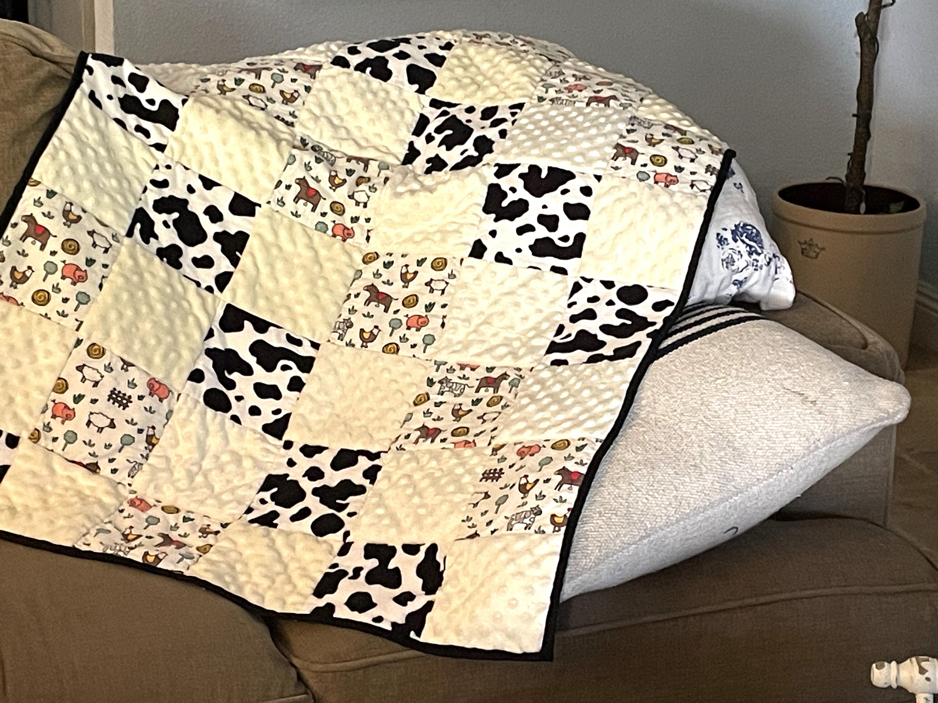 Handmade Flannel Minky Farm Quilt, Neutral, Off-white, One of a Kind - Etsy