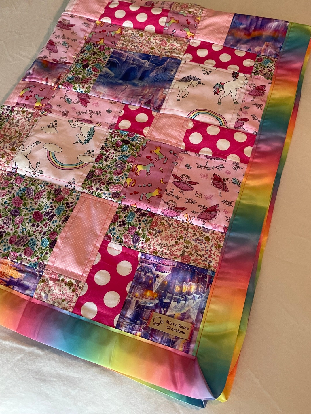 Fairy Tale Crib Quilt, Unicorn, Faires, Castle, Floral, Rainbow, Girls ...
