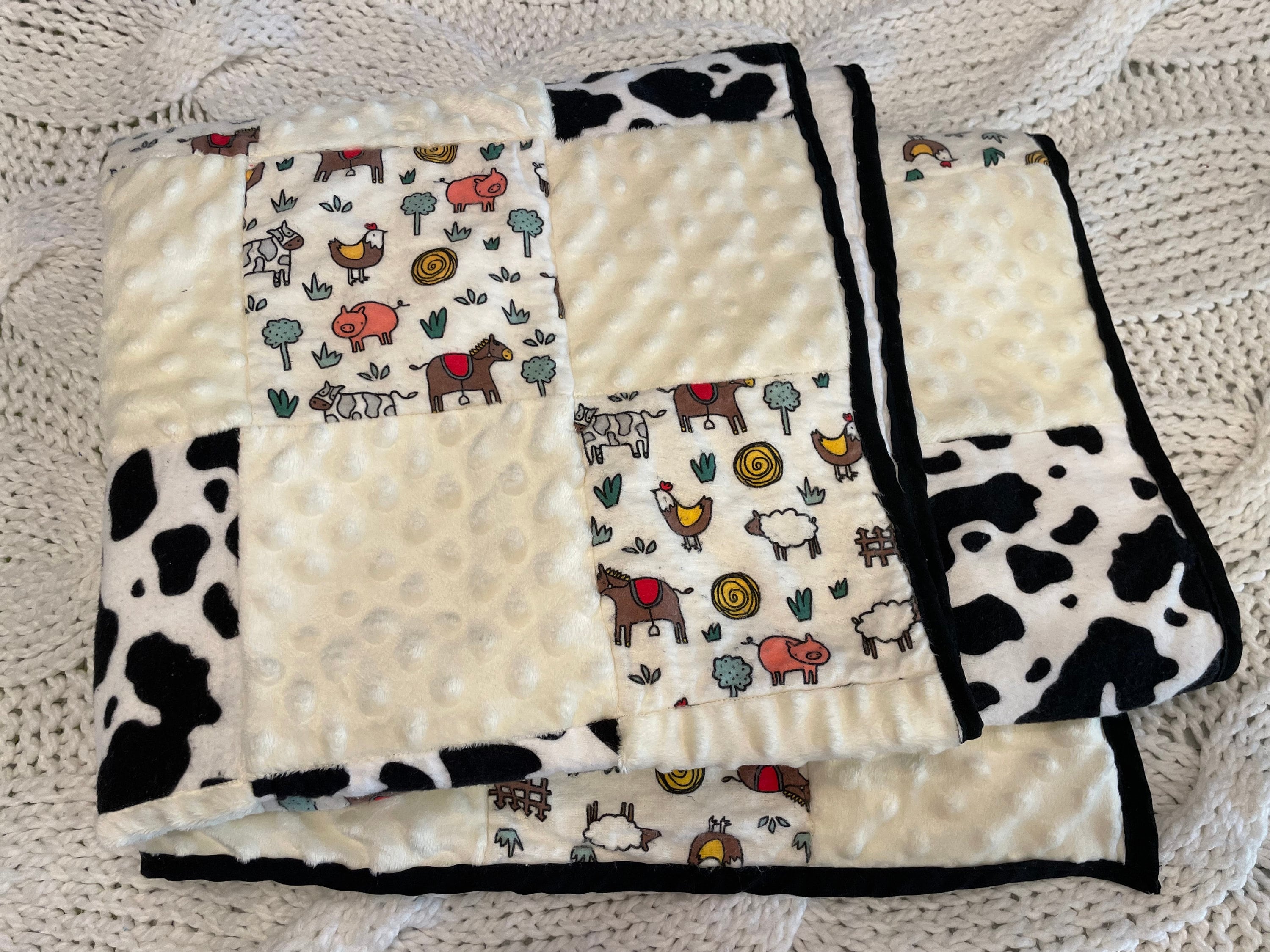 Handmade Flannel Minky Farm Quilt, Neutral, Off-white, One of a Kind - Etsy