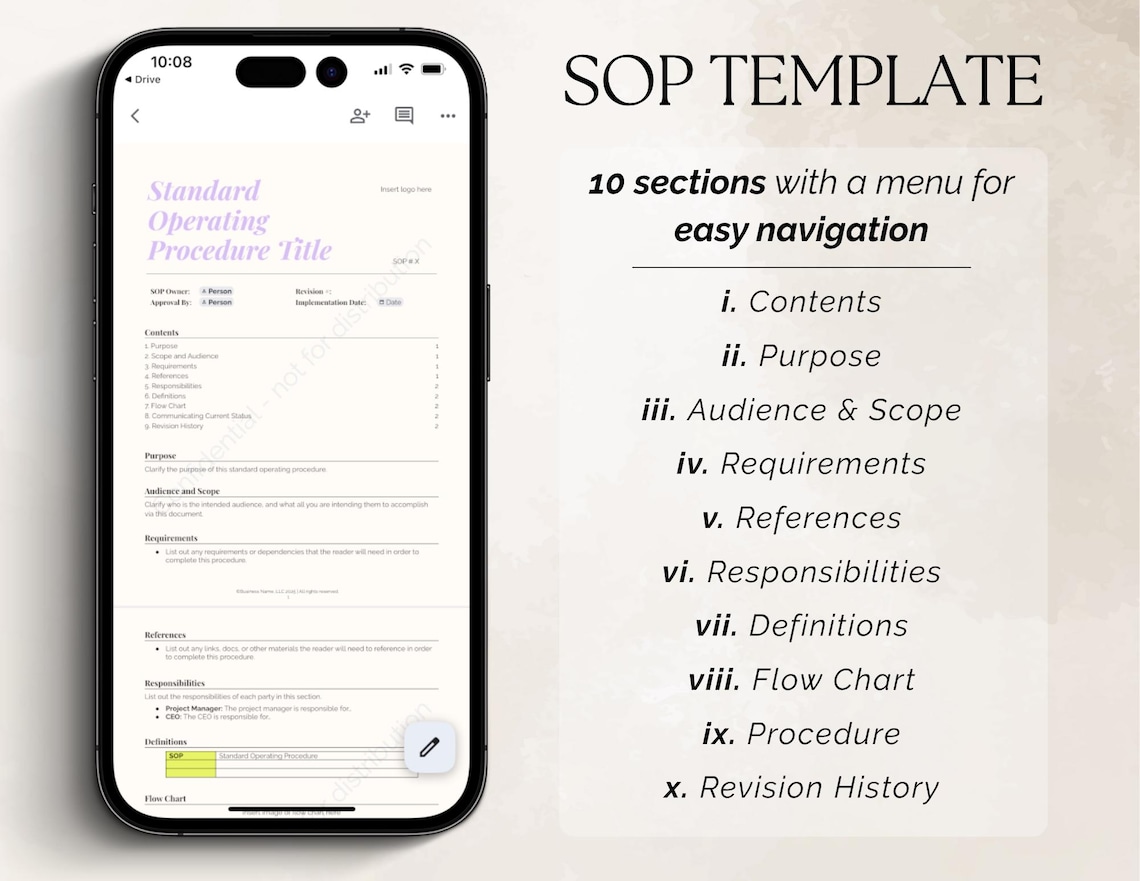 SOP Professional Work Business Template Process Documentation System ...