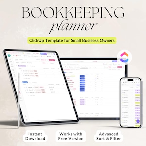 Clickup Bookkeeping Planner for Small Business Digital Bookkeeper ...