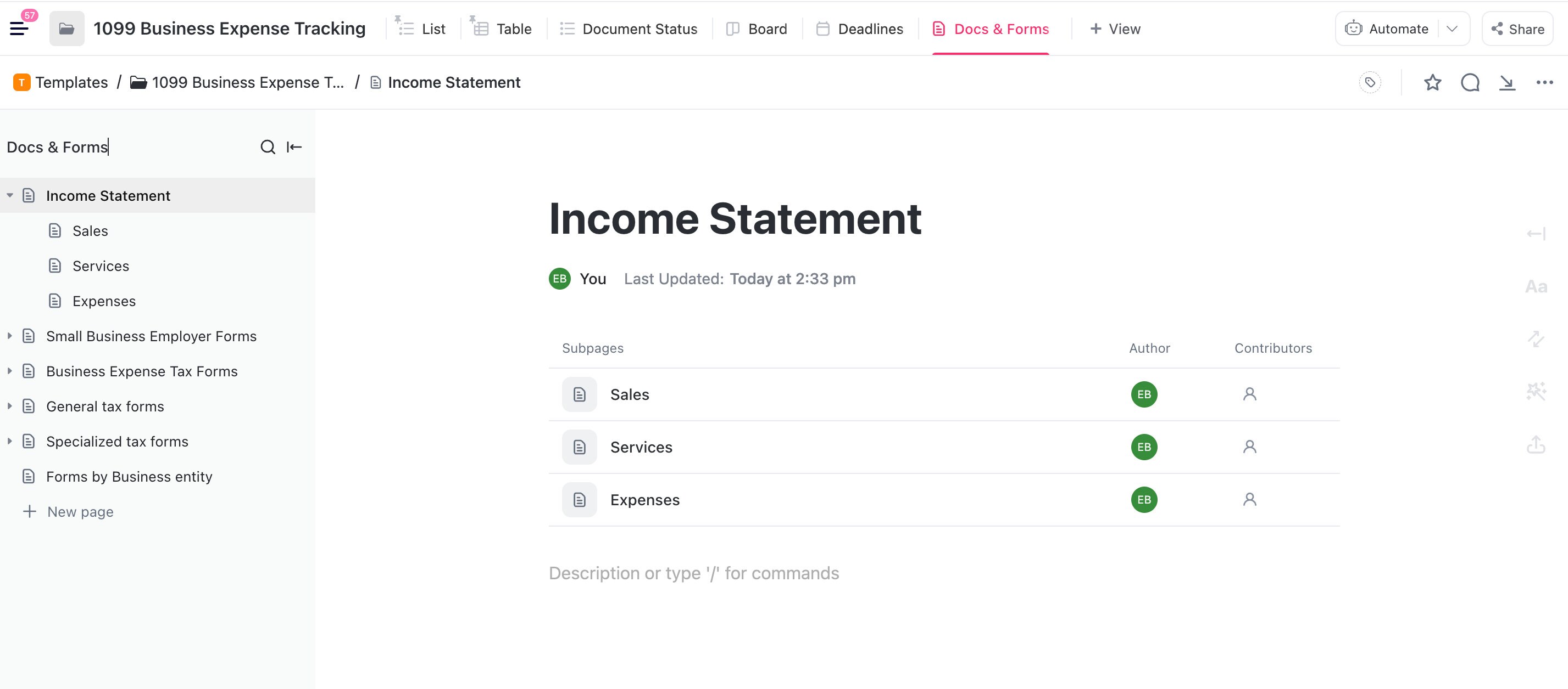 Clickup Template Business Expense Tracker Clickup Template for 1099 ...