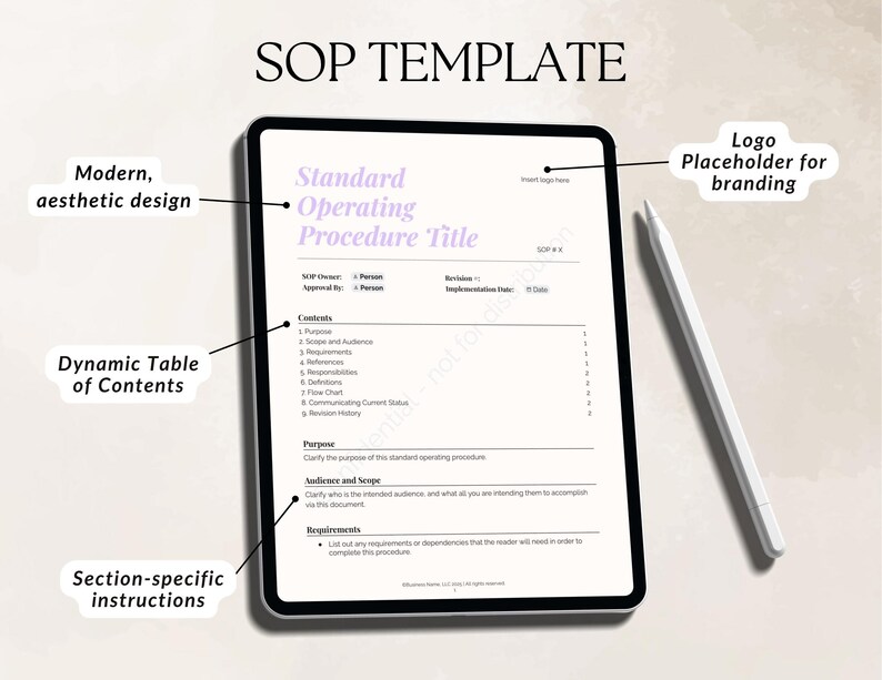 SOP Professional Work Business Template Process Documentation System ...