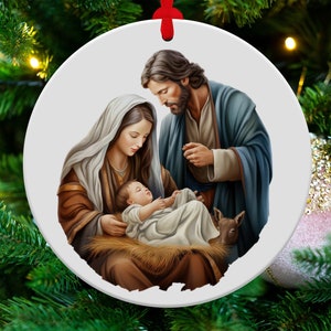 Christian Nativity Round Ceramic Christmas Ornament, Xmas Tree Decor ...