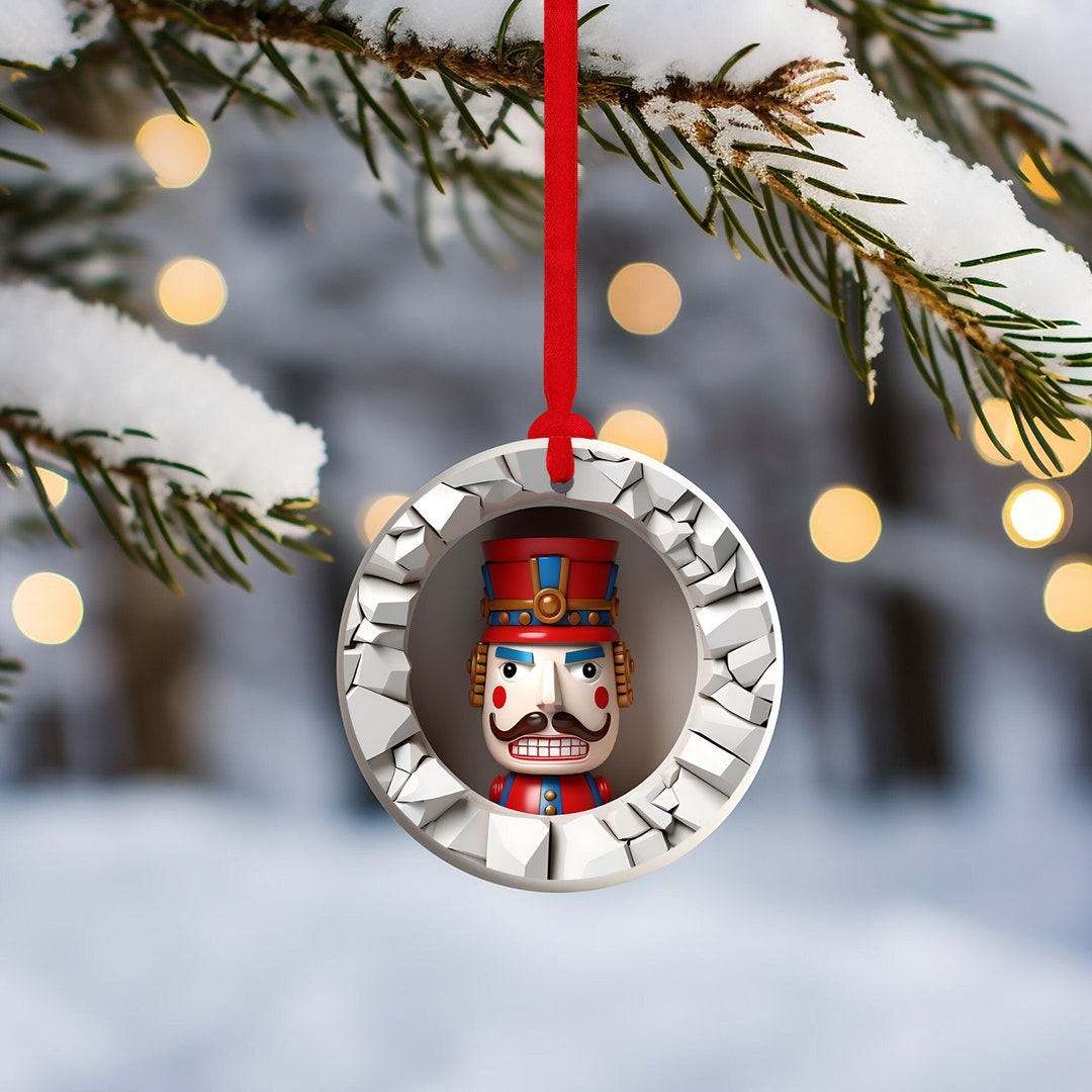 Nutcracker Christmas Ornament, Round Ceramic Xmas Tree Decor, 2D Flat ...
