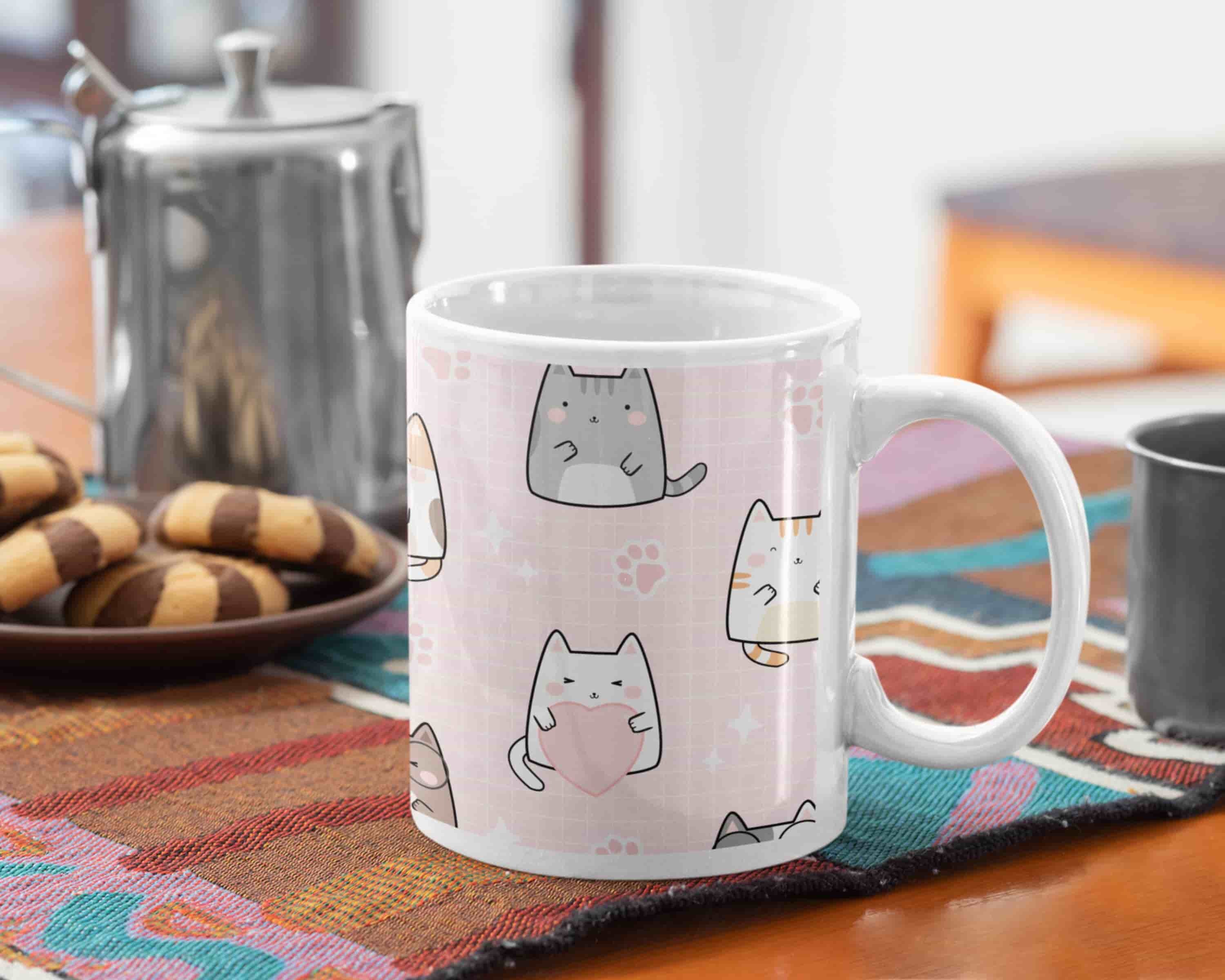 Kawaii Ceramic Pink Cute Cats Cup Ceramic Mug 11oz Aesthetic Preppy Cup ...