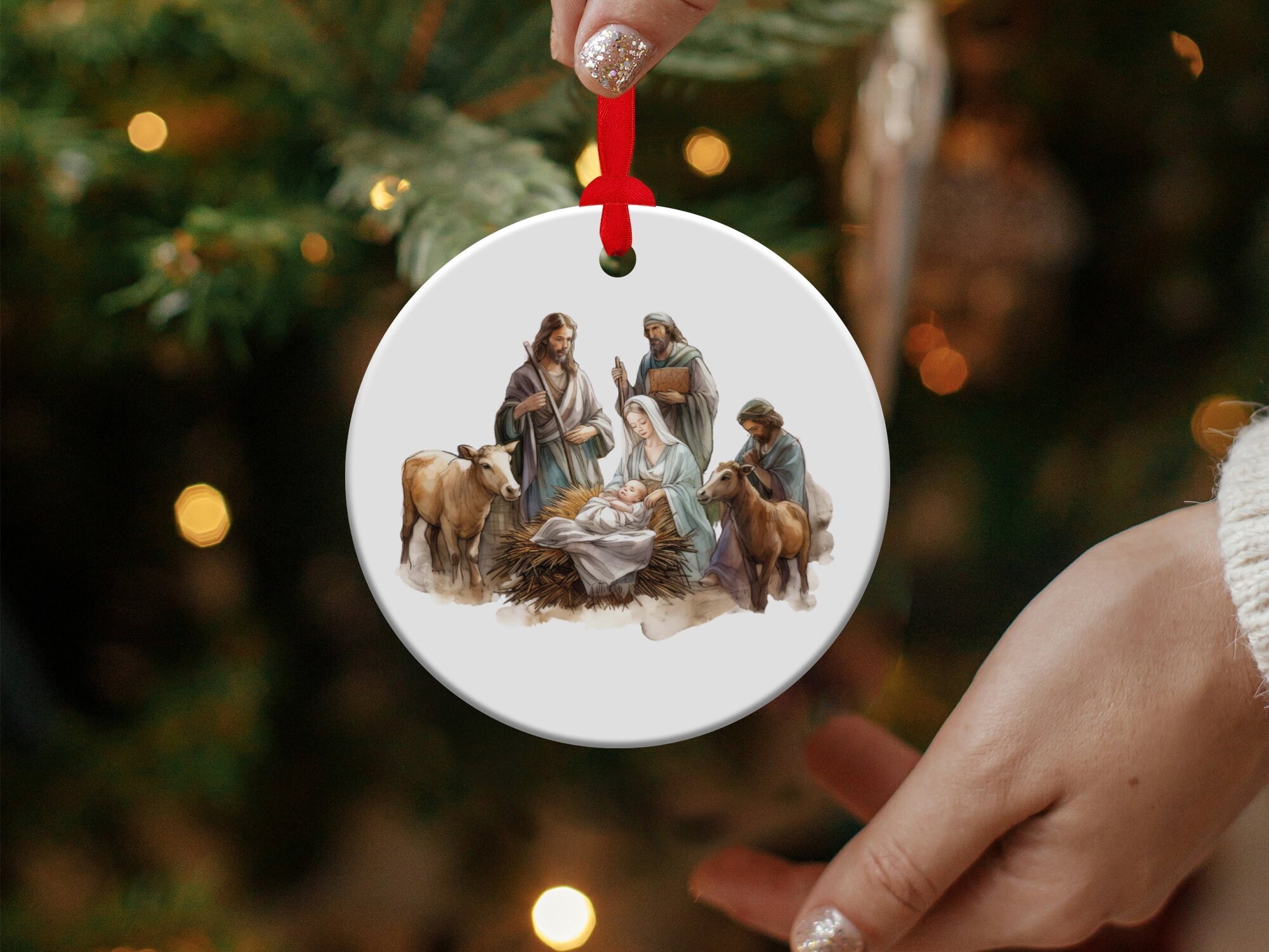 Christian Nativity Round Ceramic Christmas Ornament, Xmas Tree Decor ...