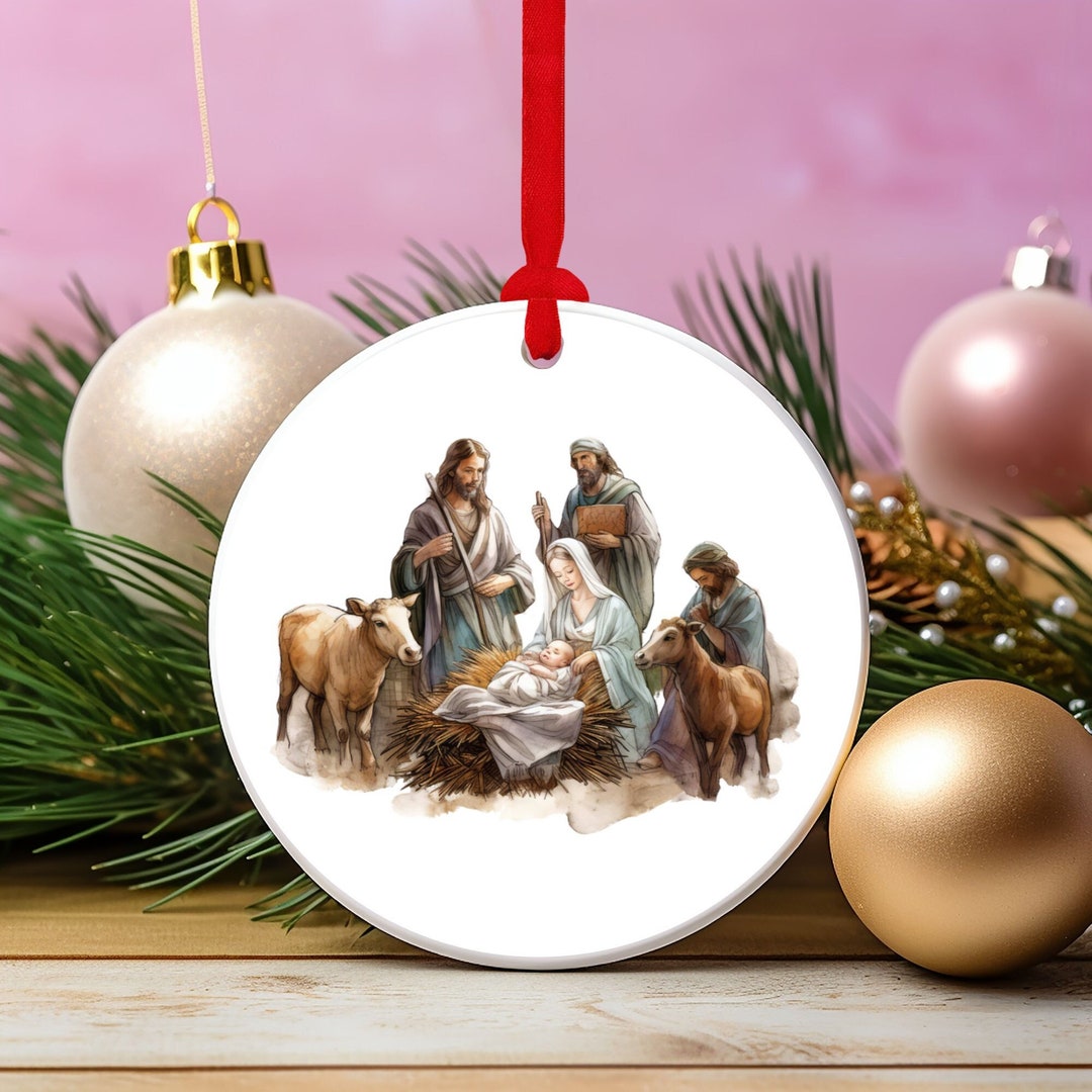 Christian Nativity Round Ceramic Christmas Ornament, Xmas Tree Decor ...