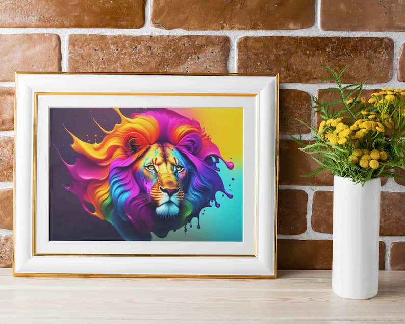Lion Portrait Colorful Art Wildlife Digital Downloads Desktop - Etsy