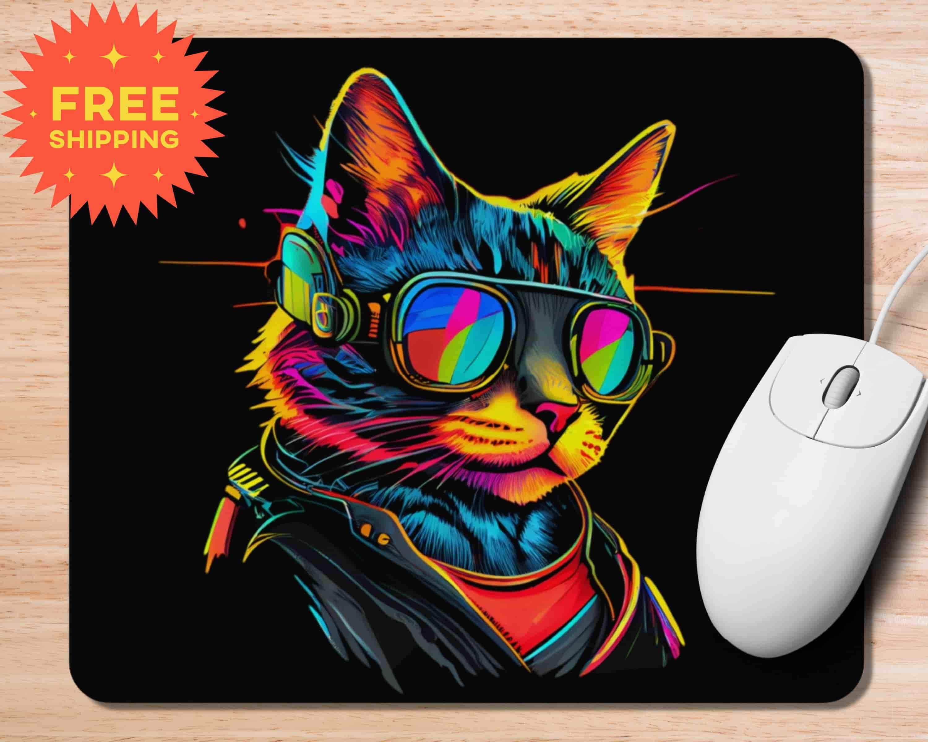 Cyberpunk Cat Mouse Pad Aesthetic Room Decor Non-slip Mousepad - Etsy