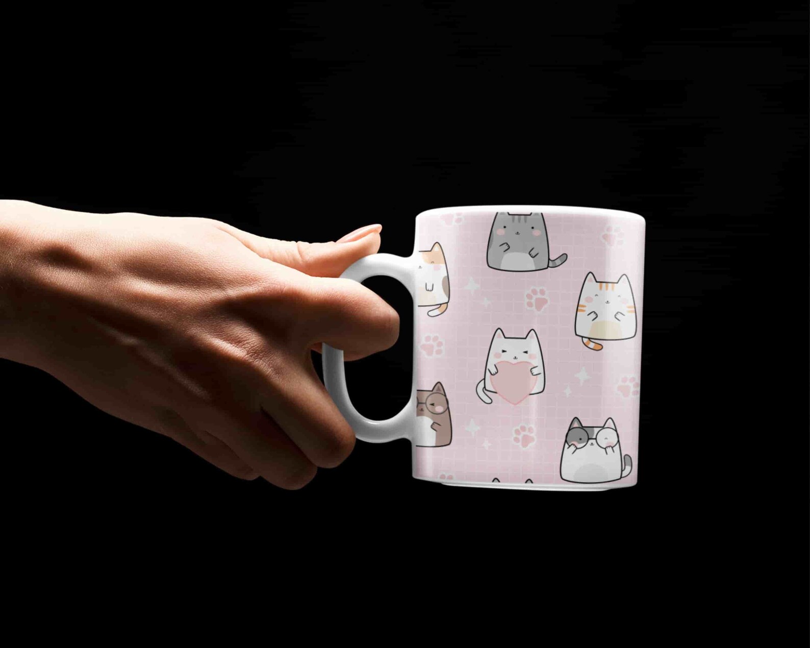 Kawaii Ceramic Pink Cute Cats Cup Ceramic Mug 11oz Aesthetic Preppy Cup ...