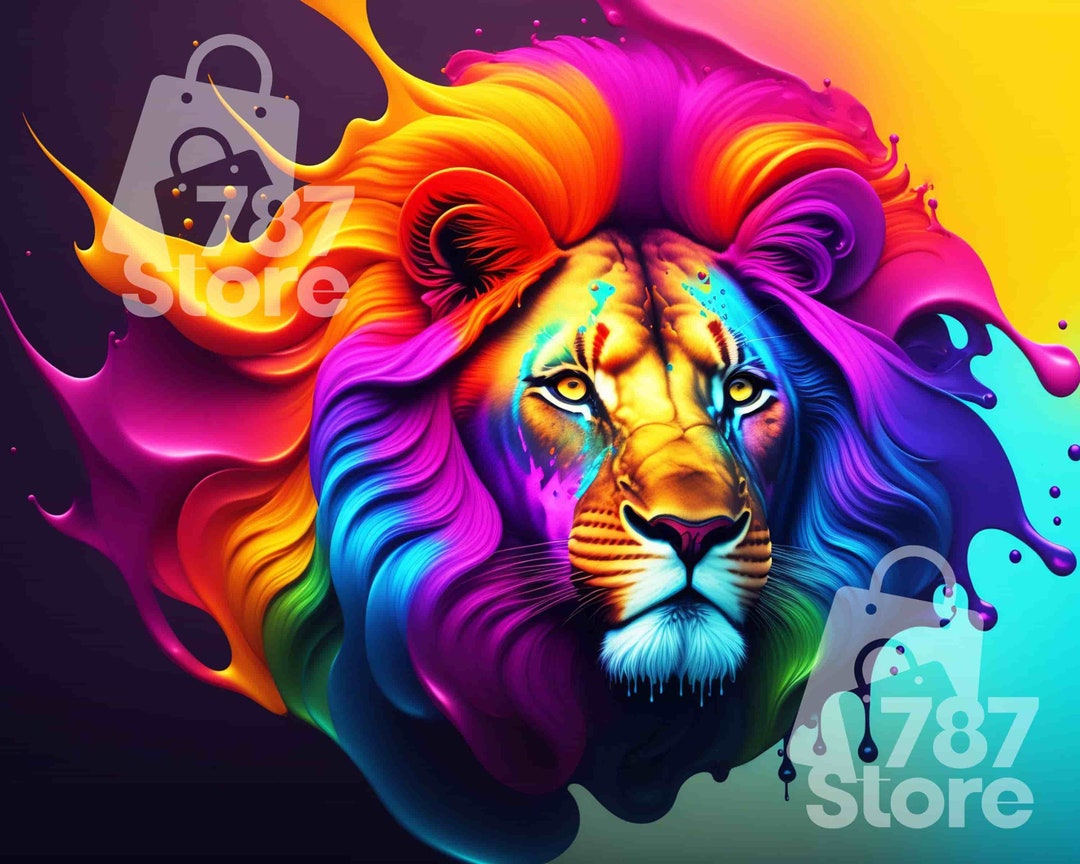 Lion Portrait Colorful Art Wildlife Digital Downloads Desktop Wallpaper ...