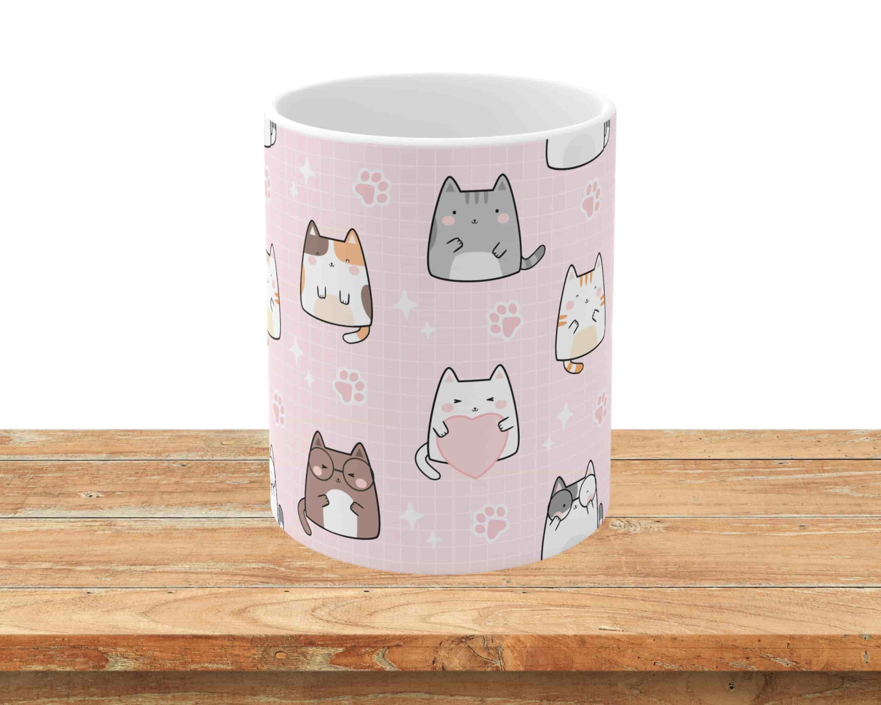 Kawaii Ceramic Pink Cute Cats Cup Ceramic Mug 11oz Aesthetic Preppy Cup ...