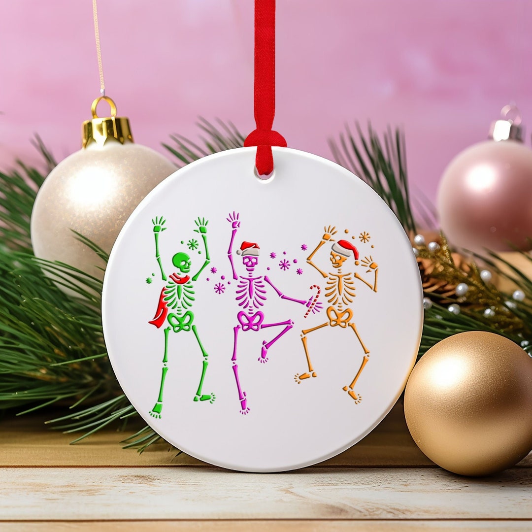 Christmas Dancing Skeletons Round Ceramic Christmas Ornament, Xmas Tree ...