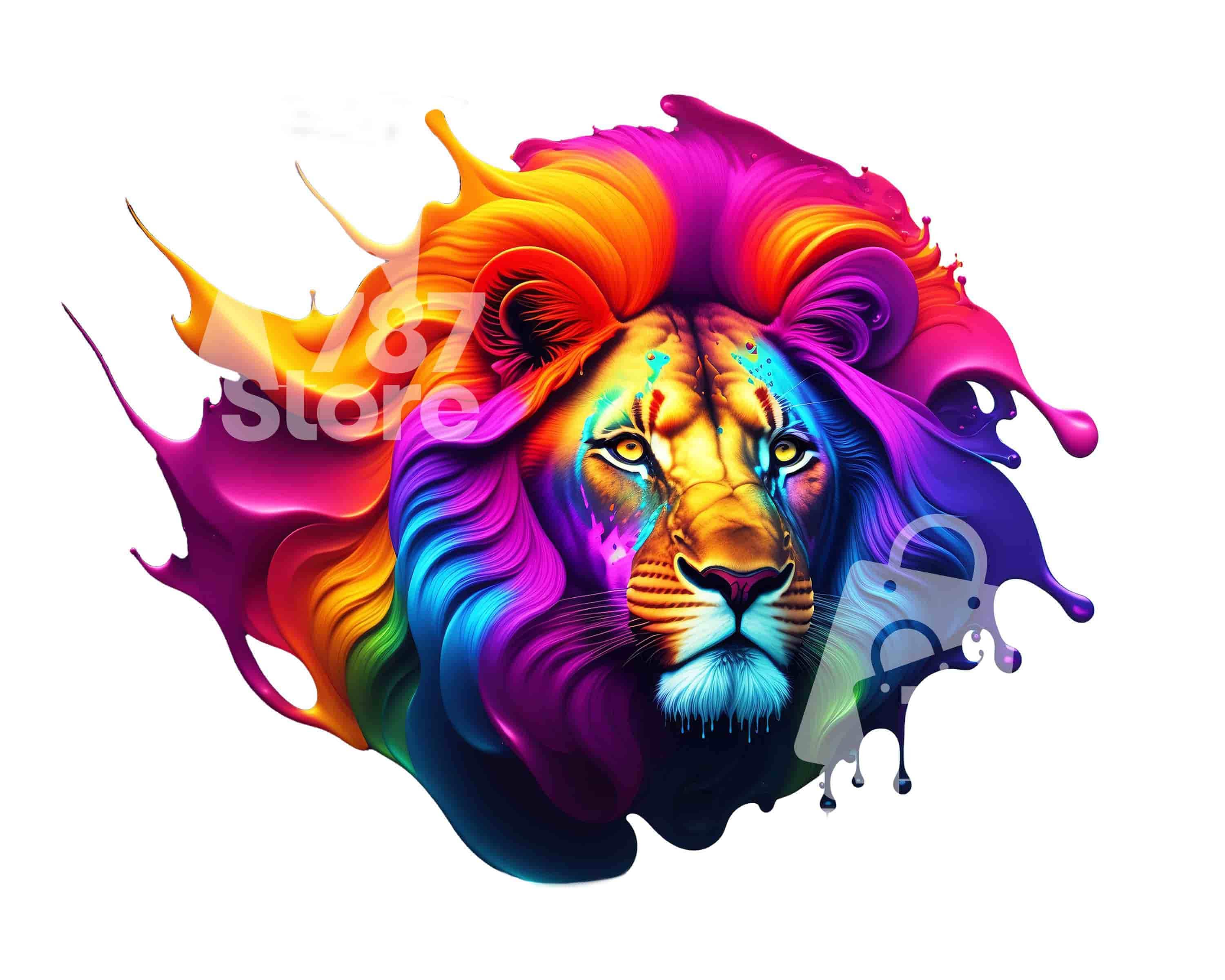 Lion Portrait Colorful Art Wildlife Digital Downloads Desktop - Etsy