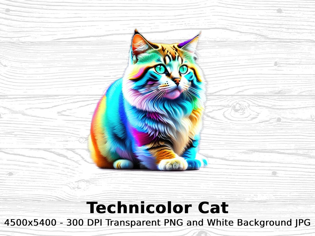 Cat Digital Download Technicolor High Quality PNG JPG, Cat Lover Wall ...