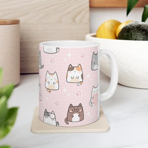 Kawaii Ceramic Pink Cute Cats Cup Ceramic Mug 11oz Aesthetic Preppy Cup ...