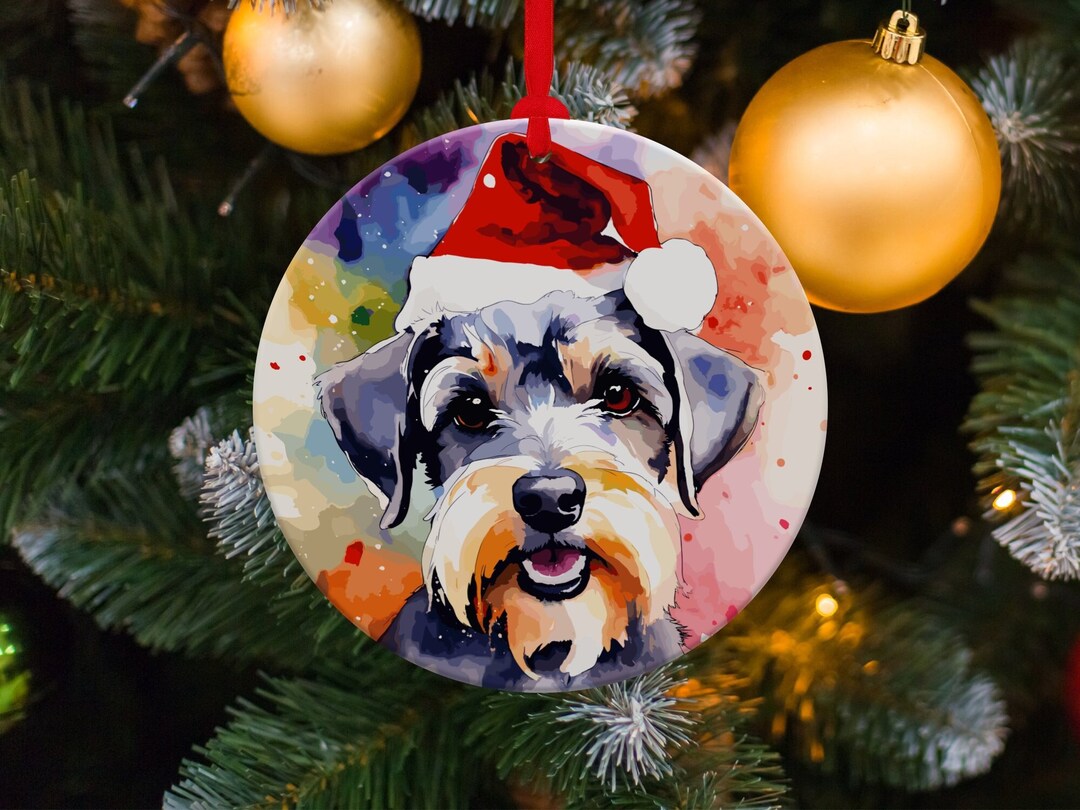 Miniature Schnauzer Christmas Ornament, Round Ceramic Xmas Tree Decor ...
