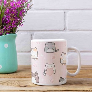 Kawaii Ceramic Pink Cute Cats Cup Ceramic Mug 11oz Aesthetic Preppy Cup ...