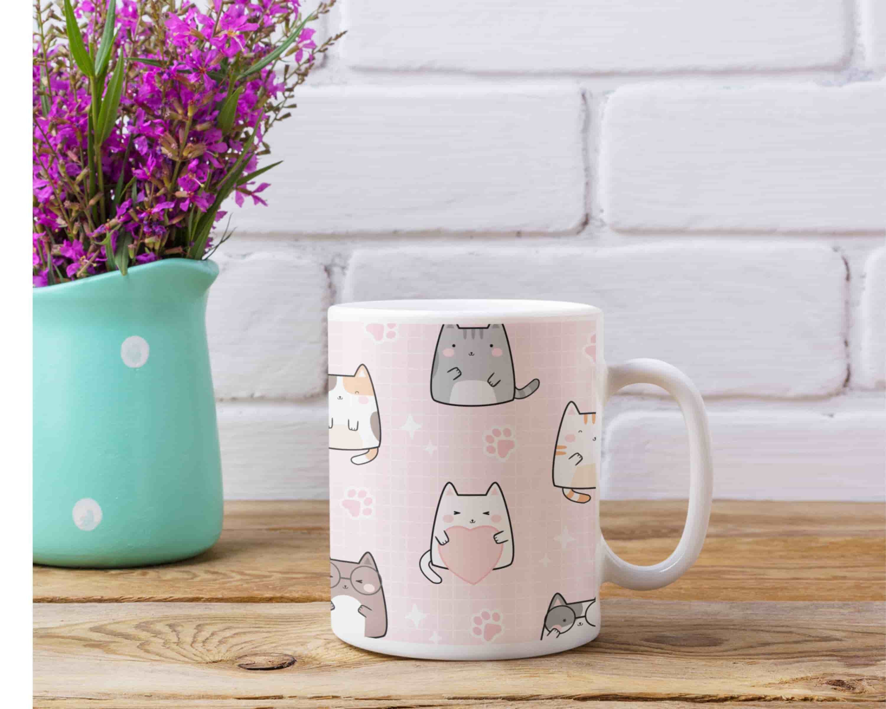 Kawaii Ceramic Pink Cute Cats Cup Ceramic Mug 11oz Aesthetic Preppy Cup ...