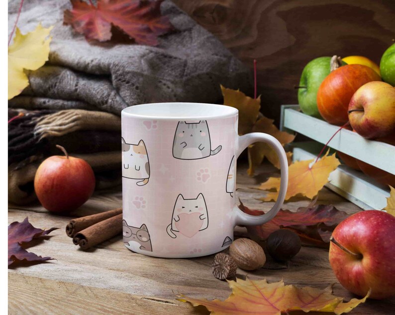 Kawaii Ceramic Pink Cute Cats Cup Ceramic Mug 11oz Aesthetic Preppy Cup ...