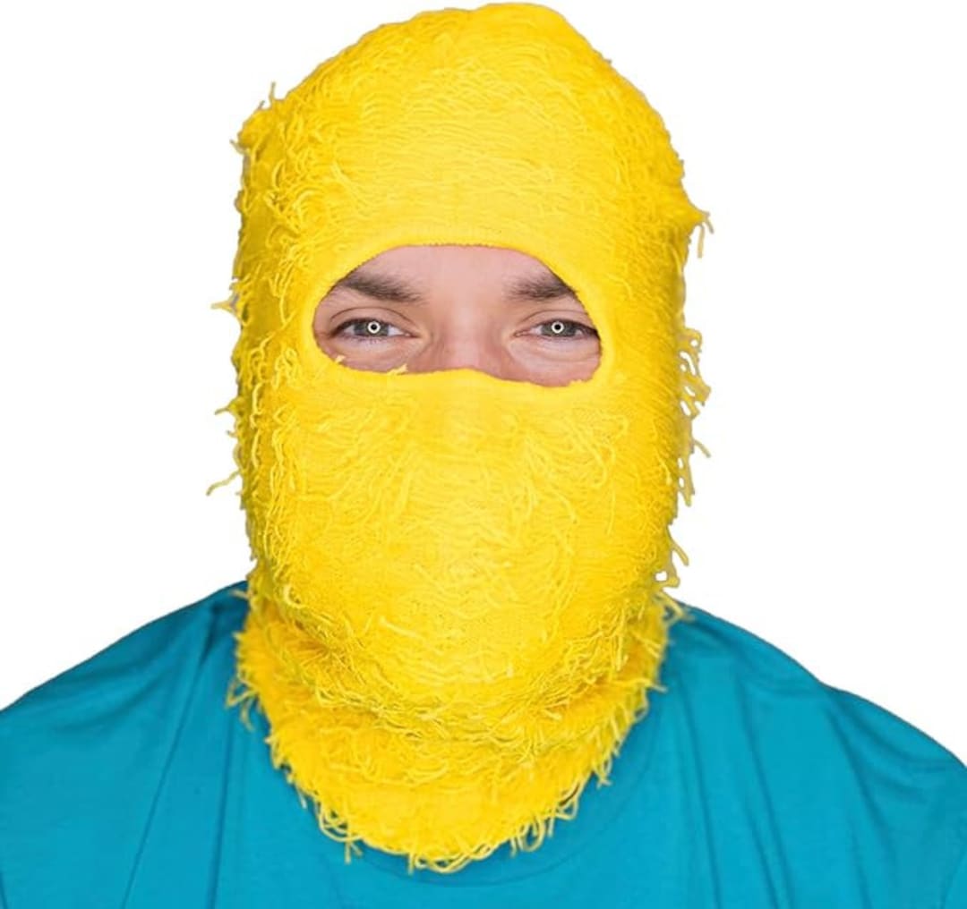 Fuzzy Shiesty Balaclava Distressed Knitted Full Face Ski Mask (YELLOW ...