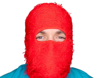 PURPLE Fuzzy Shiesty Balaclava Distressed Knitted Full Face Ski Mask ...