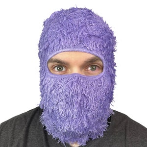 PURPLE Fuzzy Shiesty Balaclava Distressed Knitted Full Face Ski Mask ...