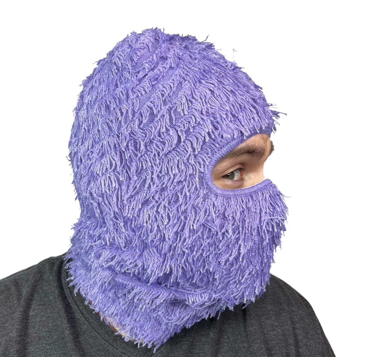 PURPLE Fuzzy Shiesty Balaclava Distressed Knitted Full Face Ski Mask ...