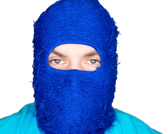 PURPLE Fuzzy Shiesty Balaclava Distressed Knitted Full Face Ski Mask ...