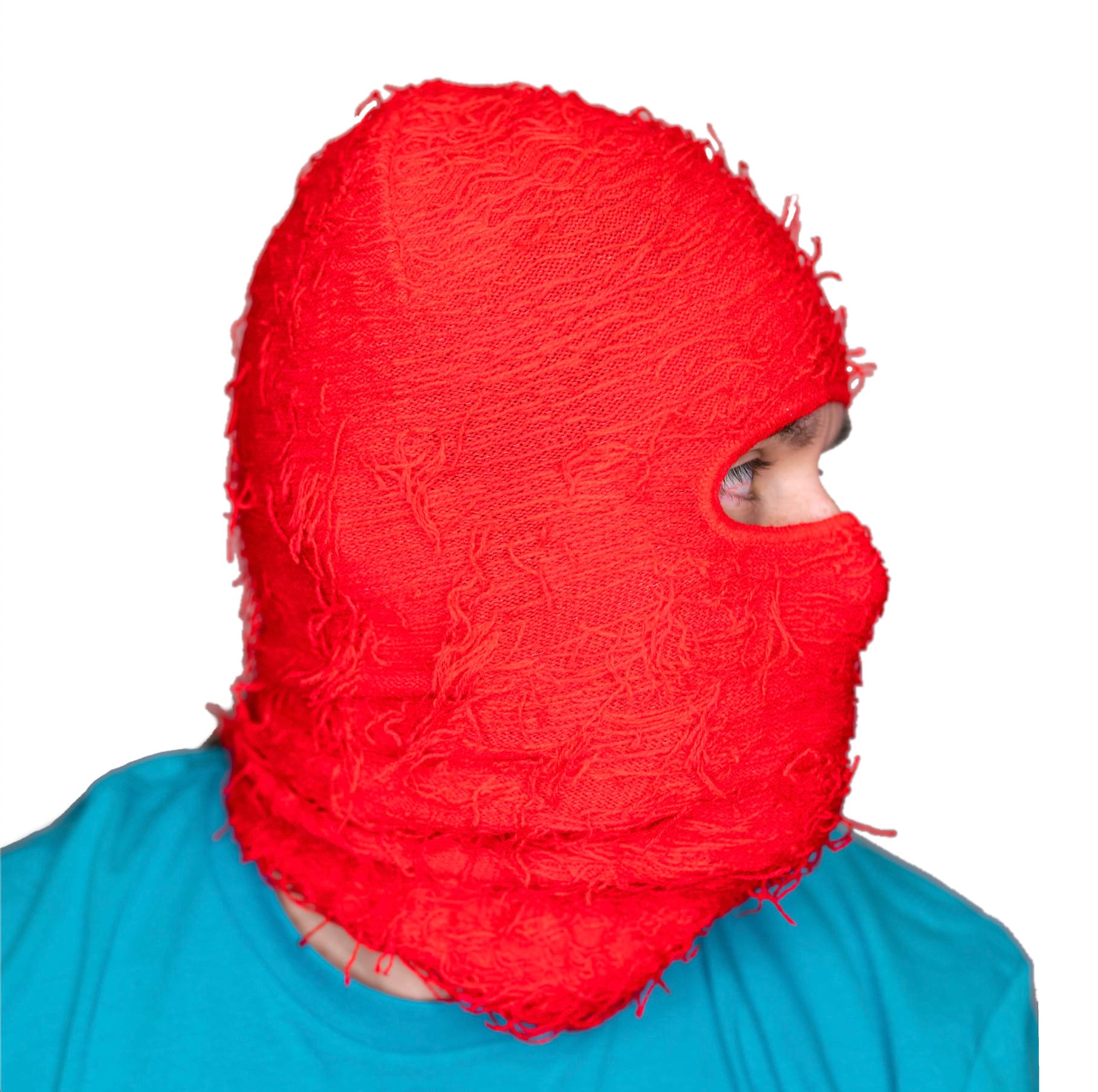 RED Fuzzy Shiesty Balaclava Distressed Knitted Full Face Ski Mask ...