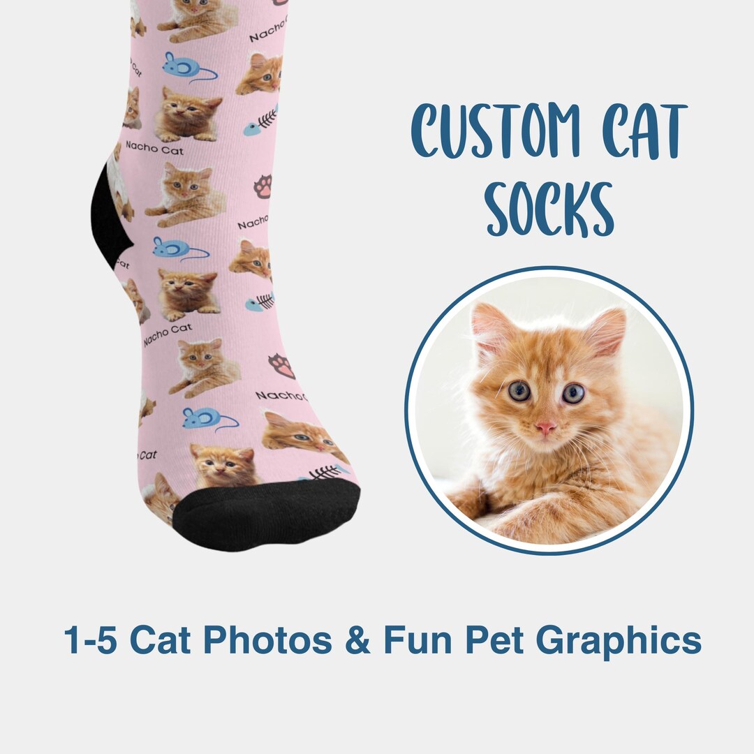 Custom Cat Socks Cute Cat on Personalized Socks Cat Lovers Gift Cat ...