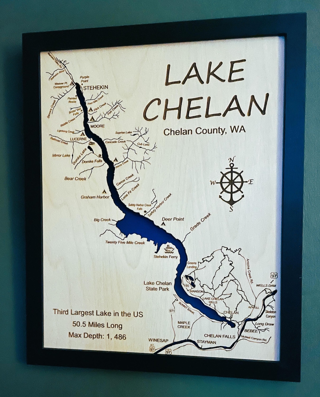 Lake Chelan Wood Engraved Map - Etsy
