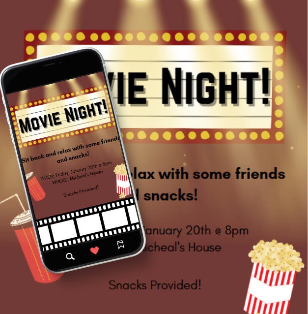 Movie Night Invitation Card Template - Etsy
