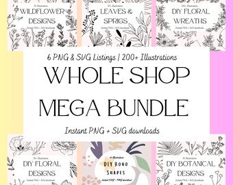 30 Leaves & Sprigs PNG and SVG Bundle Floral and Botanical Line Art ...