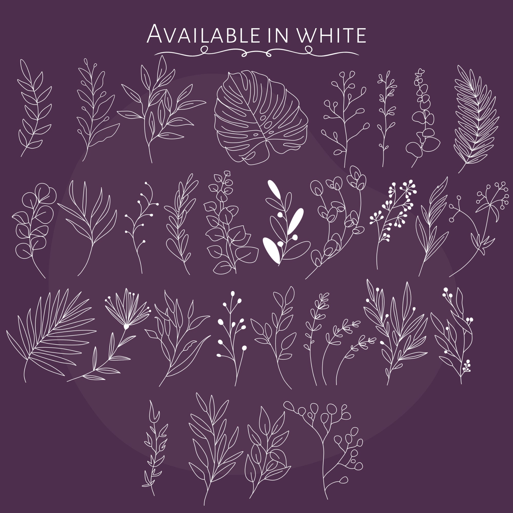 30 Leaves & Sprigs PNG and SVG Bundle | Floral and Botanical Line Art ...