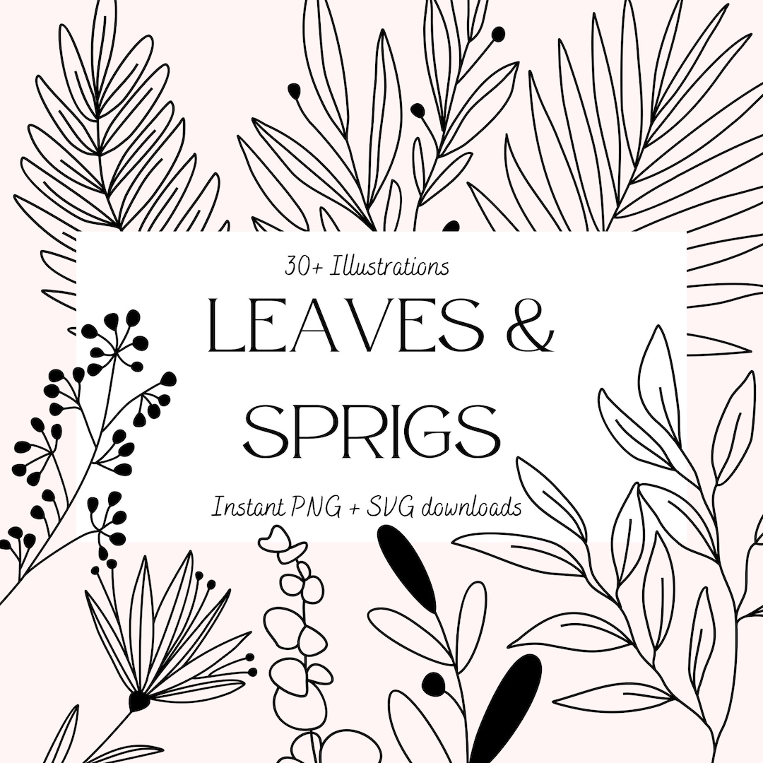 30 Leaves & Sprigs PNG and SVG Bundle | Floral and Botanical Line Art ...