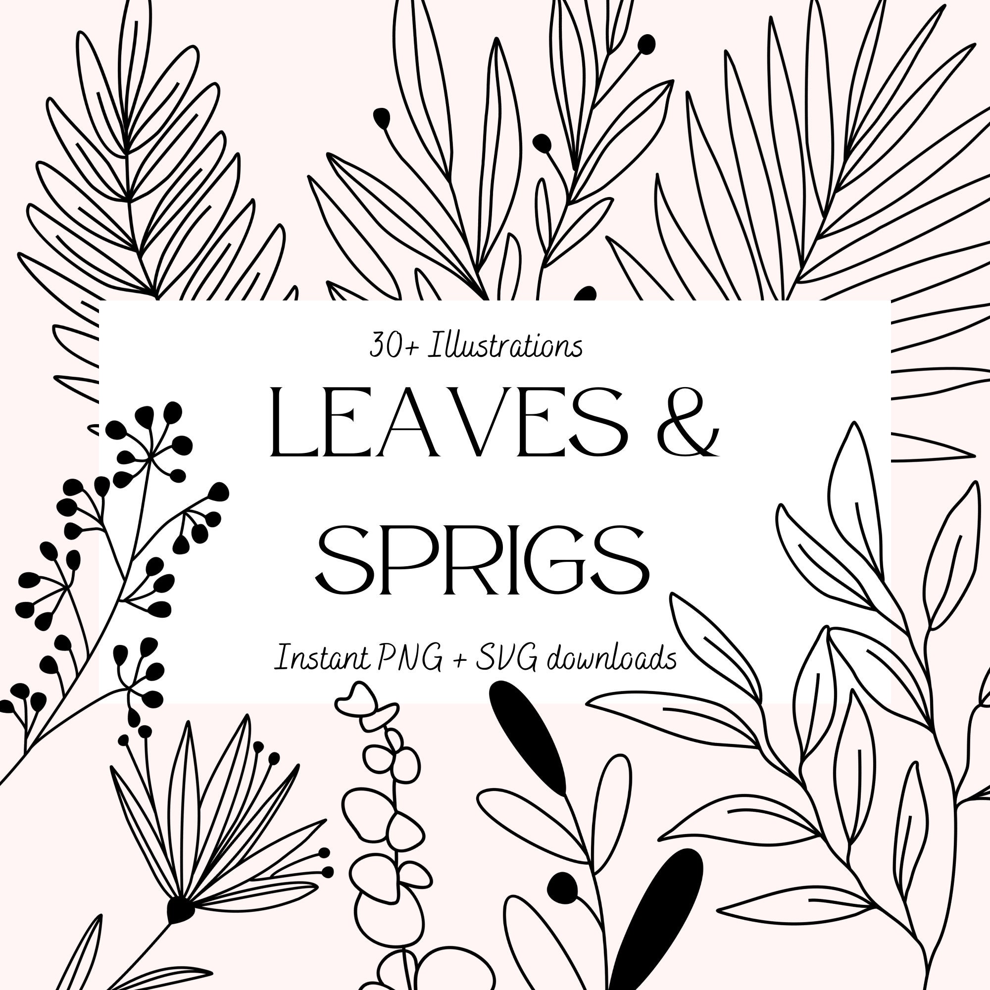 30 Leaves & Sprigs PNG and SVG Bundle | Floral and Botanical Line Art ...