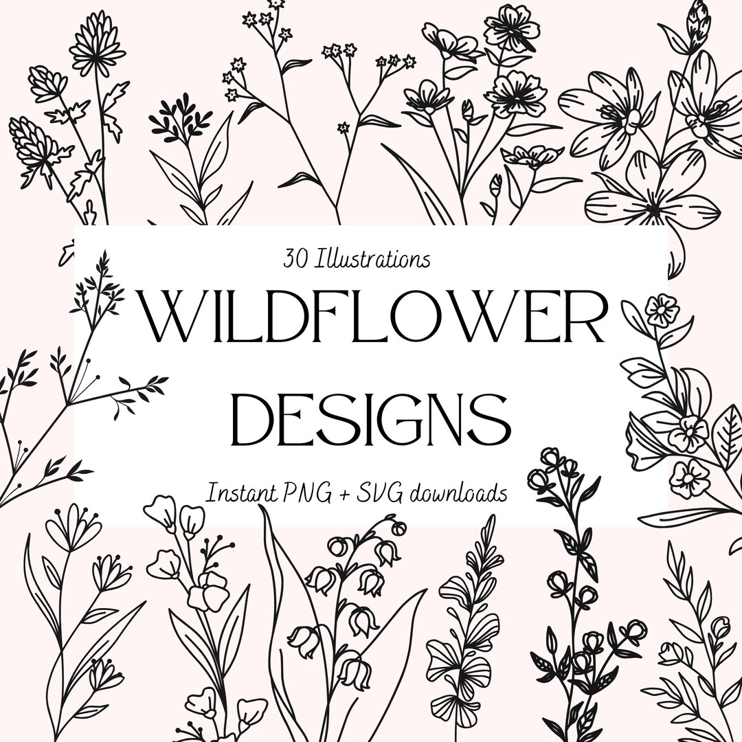30 Wildflower PNG and SVG Bundle | Floral and Botanical Line Art ...