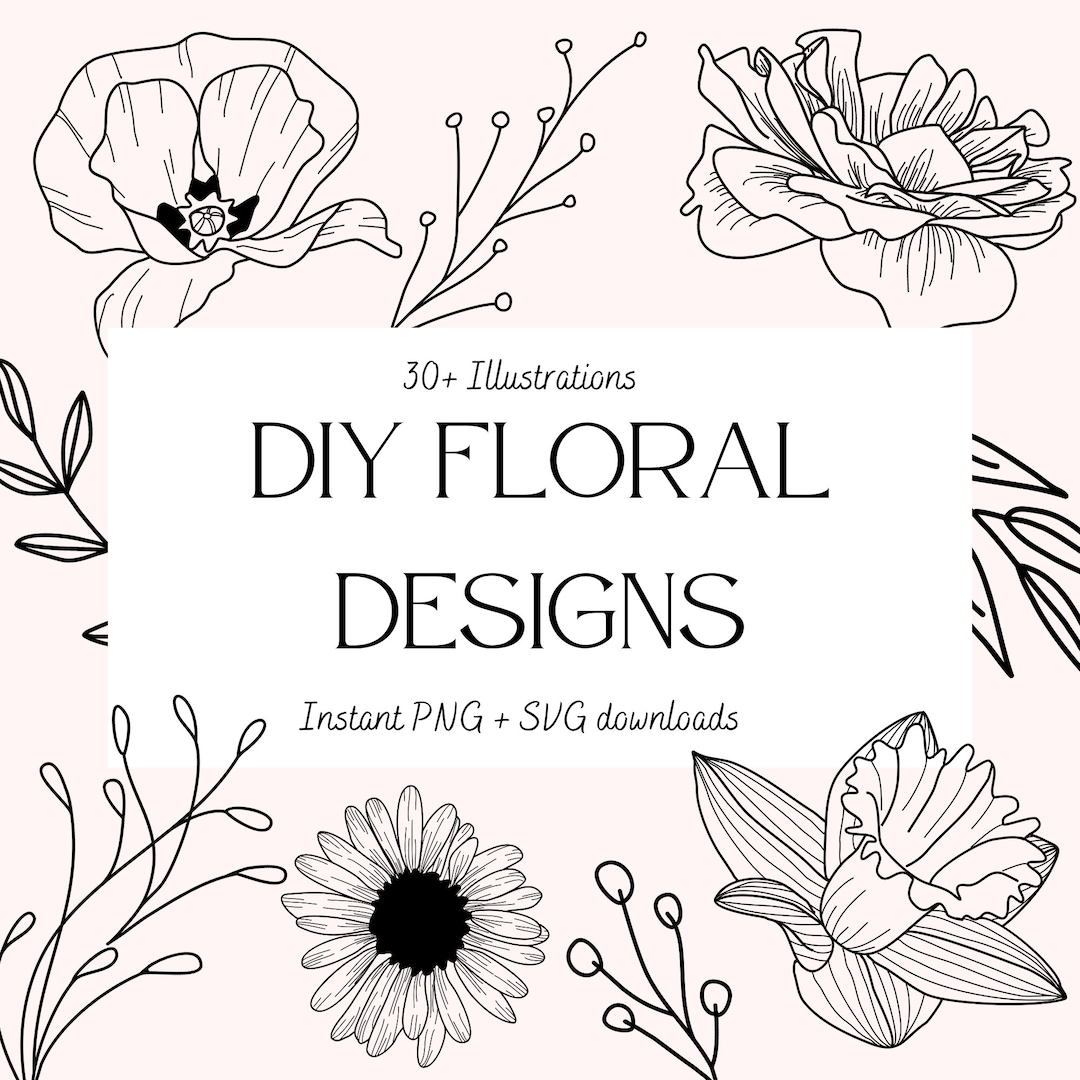 30 DIY Floral Design Bundle | Floral Line Art | Botanical Line Art PNG ...