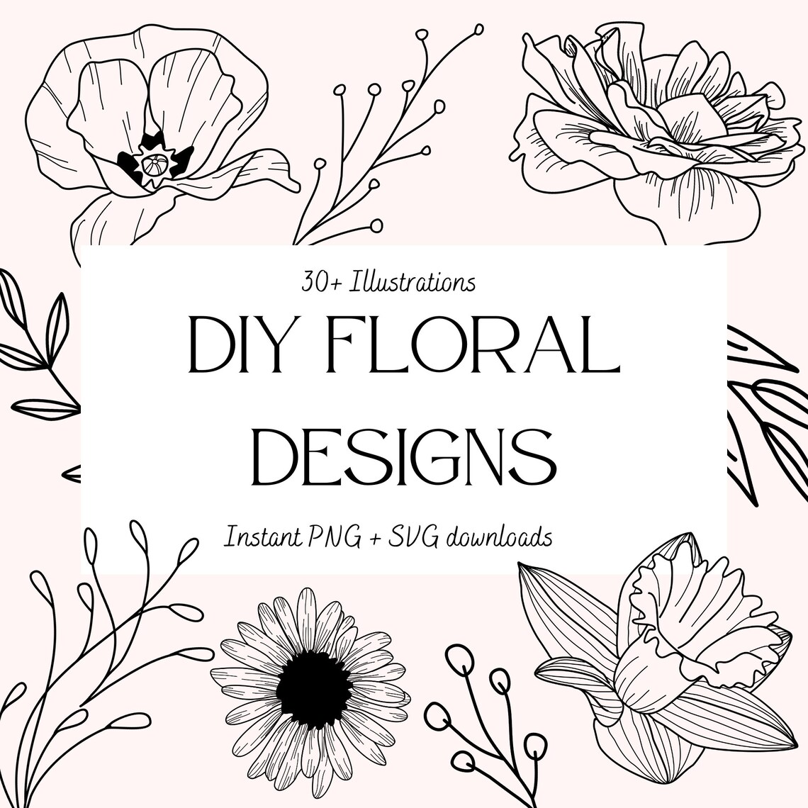 30 DIY Floral Design Bundle Floral Line Art Botanical Line - Etsy